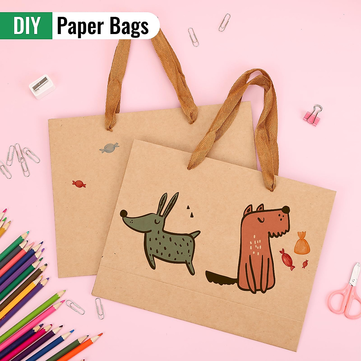 Moretoes 15pcs Gift Bags, Medium Gift Bags with Handles, 10.6"x 3.1"x 8.3" Heavy Duty Wrap Bags for Shopping, Small Business, Bridal Party, Wedding and Holiday