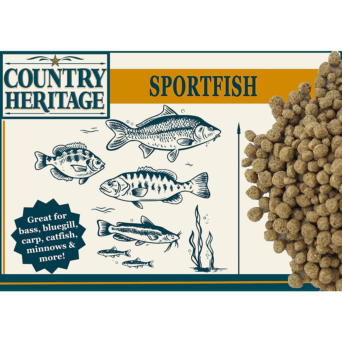 CountryMax Floating Sportfish Game Fish Food 32% Protein for Pond and Lakes, Extruded Feed for Bluegill, Catfish, Minnows, Bass, Carp (7 Pounds)
