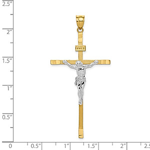 Solid 14k Yellow and White Gold Two Tone Cross Pendant Crucifix Charm - 55mm x 26mm