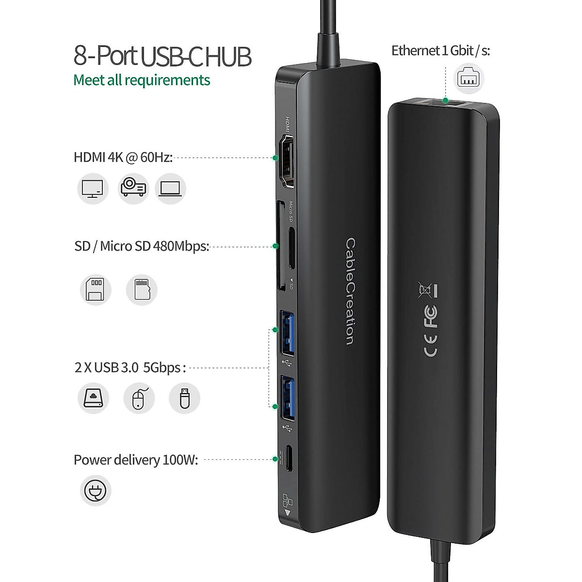 Bundle – 2 Items: CableCreation USB HDMI Adapter with DisplayLink Chip + 7 in 1 USB C Hub