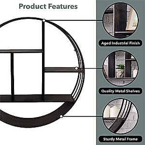 FirsTime & Co. Dark Silver Brody Wall Shelf, Round 3 Tier Wall Mounted Floating Shelf for Bathroom, Bedroom, Living Room Decor, Metal, Industrial, 27.5 inches