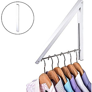 Stock Your Home Single Foldable Clothing Rack, Wall-Mounted Retractable Clothes Hanger for Laundry Dryer Room, Hanging Drying Rod, Small Collapsible Folding Garment Racks, Dorm Accessories (White)