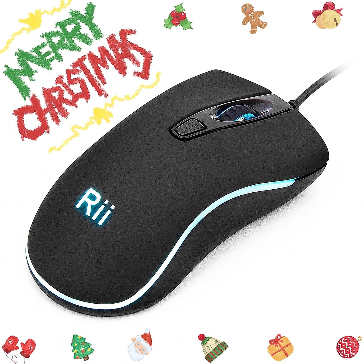 Rii RM105 Wired Mouse,Computer Mouse with Colorful RGB Backlight,Comfortable Grip Ergonomic Optical,USB Wired Mice Support Windows PC, Laptop,Desktop,Notebook,Chromebook