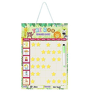 Navaris Kids Magnetic Reward Chart - Behavior Rewards Weekly Bedtime Chore Home Planner for Children - with Stars, Activity Magnets, Pen - Zoo Design