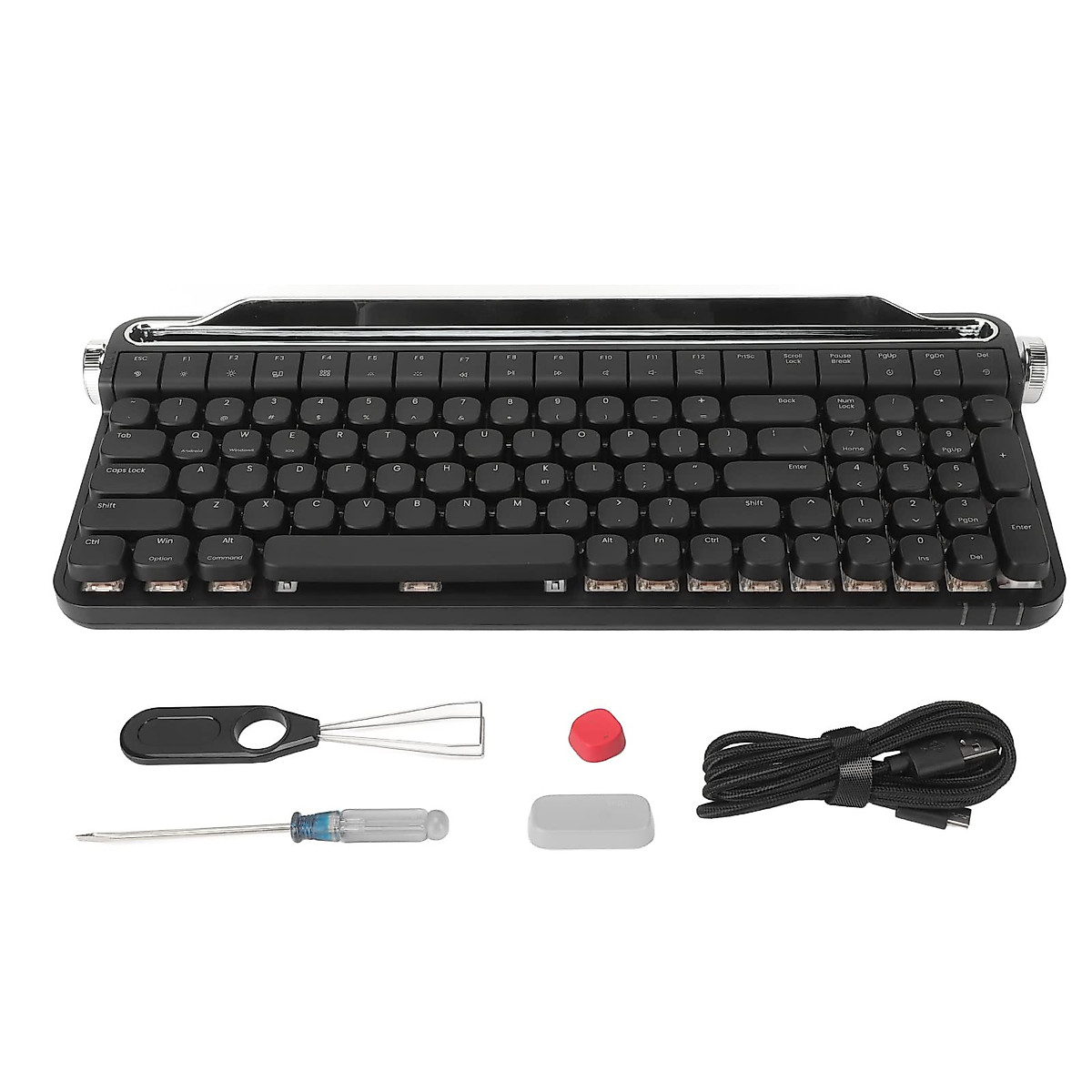 TOPINCN Typewriter Keyboard, 1500mAh Battery Dual Connection Modes Red ...