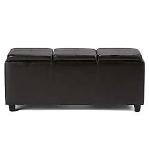 SIMPLIHOME Avalon 42 inch Wide Contemporary Rectangle Storage Ottoman in Tanners Brown Vegan Faux Leather, Assembled, for the Living Room, Entryway and Family Room