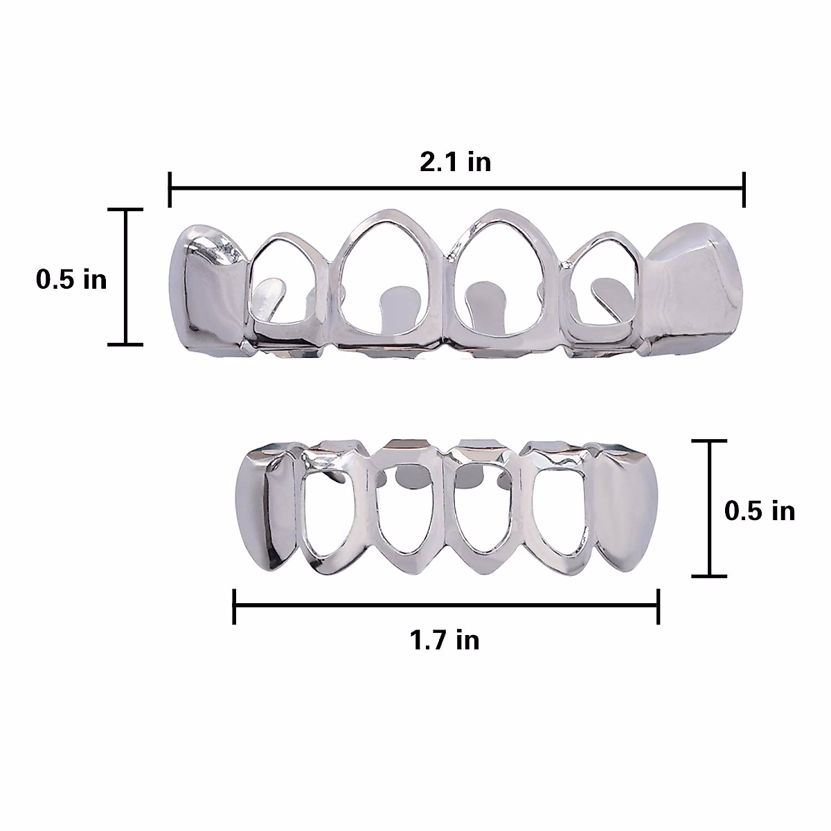 Gold Grillz Teeth Set Best gift for Son-New Custom Fit 14k Plated Silver Gold Grillz - Excellent Cut for All Types of Teeth–Open face grills caps Top and Bottom Grill Set - Hip Hop Bling Grillz