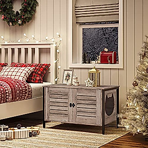 HOOBRO Cat Litter Box Enclosure, Hidden Litter Box Furniture with Shutter Door and Cat Head Mat, Cat Entrance Can Be on Left or Right, Cat Washroom Fit Most of Litter Box, Greige BG06MW01