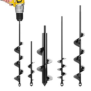 K-Brands Auger Drill Bit for Planting 4 Pack – Garden Spiral Hole Drill and Bulb Planter Tool - Bedding Plants, Umbrella Holes – for 3/8 Inch Hex Drive Drill