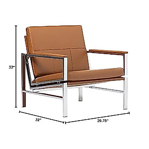 Studio Designs Home Modern Atlas Accent Chair for Living Room Bedroom, Bonded Leather, Caramel Brown, 72004