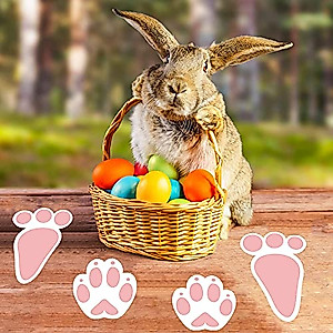 4 Sheet 56 Pieces Easter Stickers Bunny Paw Prints Carrots Rabbit Footprints Stickers Cute Festive Decals Decorations for Easter Floor Decoration and Egg Hunting Games