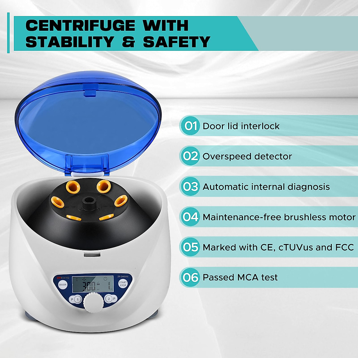 ZRKXYQ PRP Centrifuge Machine, 6x15mL/10mL/7mL/1.5-5ml Tubes Lab Centrifuges, 500-5000 RPM, Max 2600xg RCF LCD Digital Mini Benchtop Laboratory Equipment Kit