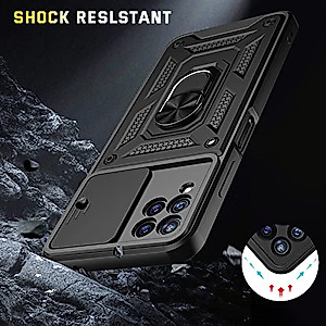 Dretal for T-Mobile REVVL 6X Pro 5G Case, REVVL 6X Pro 5G Case with Stand Kickstand Ring and Camera Cover with Tempered Glass Screen Protector, Military Grade Shockproof Protective Cover (TC-Black)