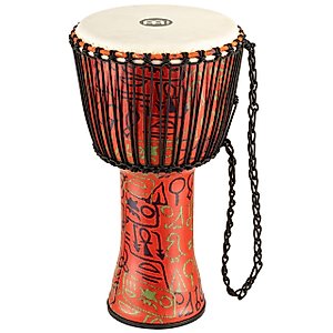 Travel Djembe Hand Drum Circle Instrument, Synthetic Shell and Goat Skin Head — NOT MADE IN CHINA — African Mali Weave Rope Tuning, 2-YEAR WARRANTY