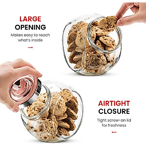 Bormioli Rocco PANDORA Glass Candy Jar 75½-Ounce Cookie Jar (2 Pack) With Plastic Airtight Seal Lid 2-Way Display, Bulk-Food Storage Jar for Snacks, Dry Food, Jelly Beans Canister, Apothecary Jars.