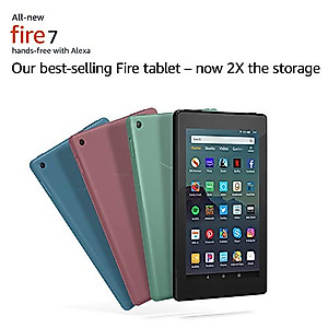 Fire 7 Tablet (7" display, 16 GB) - Black + Fire 7 Tablet Case, Sage + NuPro Clear Screen Protector (2-Pack)