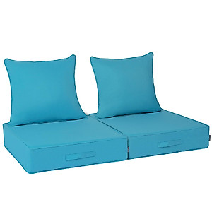 AOFEITE Outdoor Olefin Water-Resistant Deep Seat Cushion Set, 2PCS Weather and Fade Resistant 24''x 24''x 6'' Patio Furniture Seat Cushion, Thickened Sofa Chair Pad for Lawn, Garden, Turquoise