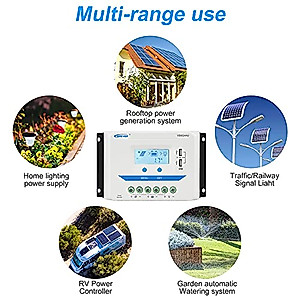 EPEVER 60A Solar Charge Controller 12V/24V Auto, 60 Amp Solar Panel Controller Regulator LCD Display with Dual USB Output, for Lead-Acid, Gel, Sealed, Flooded Batteries