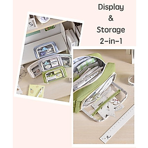 JHTPSLR Preppy Pencil Pouch Clear Canvas Pencil Pouch Big Capacity Pencil Case Double Compartments Zipper Pen Bag Stationery Bag Storage Organizer (Beige)