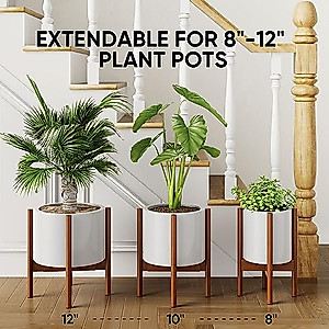 MUDEELA 2 Pack Indoor Plant Stands, 2 Tier Tall Plant Stand 30 inches, Mid Century Bamboo Plant Stand, Adjustable Width 8 - 12 inches, Fits Pot Size of 8 9 10 11 12 inches, Pot & Plant Not Included, Brown