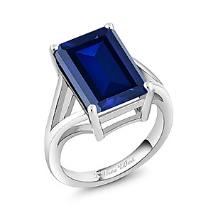 Gem Stone King 925 Sterling Silver Customized and Personalized Name Engraved 14X10MM Emerald Cut Gemstone Birthstone Solitaire Ring For Women (Size 6)