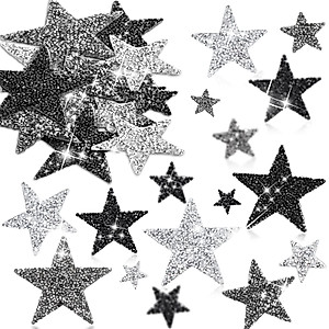 Geosar 60 Pcs Iron on Star Patches Star Shape Rhinestone Appliques Adhesive Glitter Star Patches Rhinestone Appliques Embellishments Patches for DIY (Black, Gray,Mixed Size)