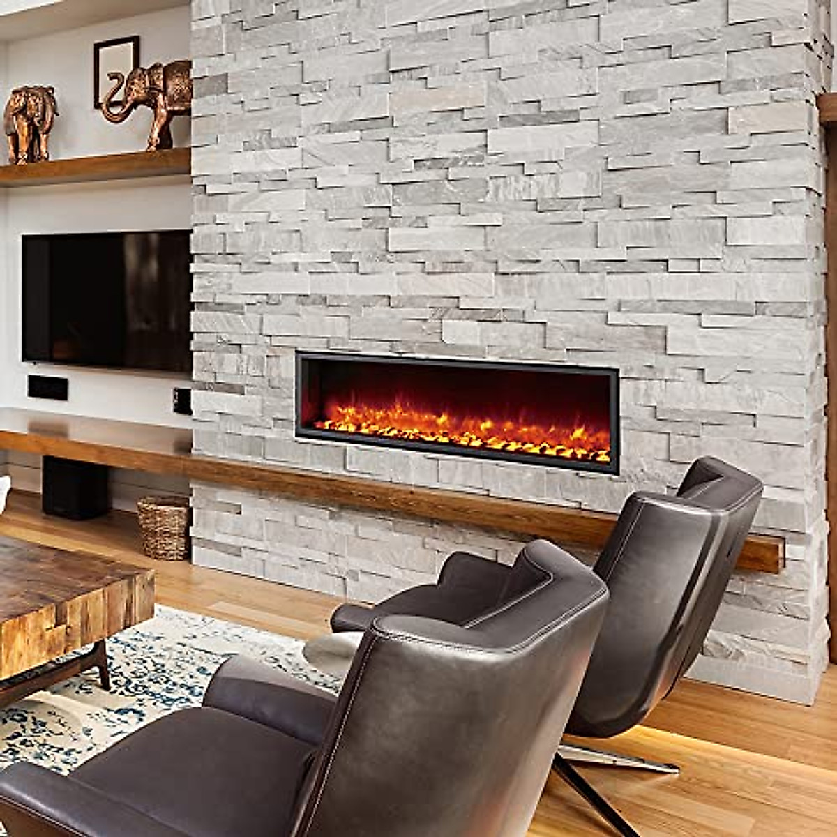 Dynasty Harmony 55 Inch Electric Fireplace - Modern, Linear Design with Multiple Flame Colors & Remote Control | Hardwire or Plug-in Installation, Supplemental Zone Heat