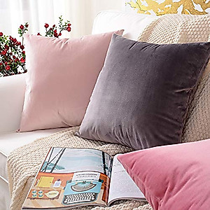 MERNETTE Pack of 2, Velvet Soft Decorative Square Throw Pillow Cover Cushion Covers Pillow case, Home Decor Decorations for Sofa Couch Bed Chair 22x22 Inch/55x55 cm (Pink)