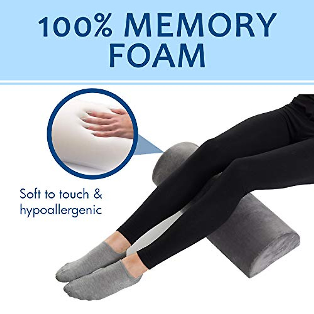 AllSett Health Large Half Moon Bolster Pillow for Legs, Knees, Lower Back and Head, Lumbar Support Pillow for Bed, Sleeping | Semi Roll for Ankle and Foot Comfort - Machine Washable Cover, Grey