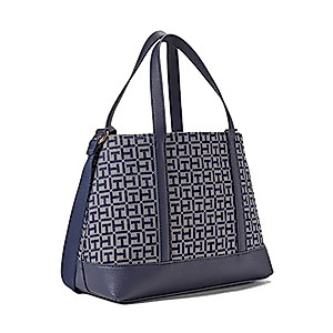 Tommy Hilfiger Gretta II Convertible Satchel with Hangoff Square Monogram Jacquard Stone/Navy One Size