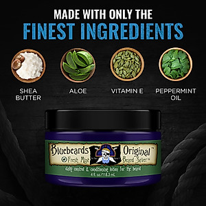 Bluebeards Original Fresh Mint Beard Saver, 4 oz. - Leave In Beard Conditioner for Men with Aloe & Peppermint Oil - Beard Softener that Deeply Conditions & Moisturizes Your Beard & Skin - Made in USA