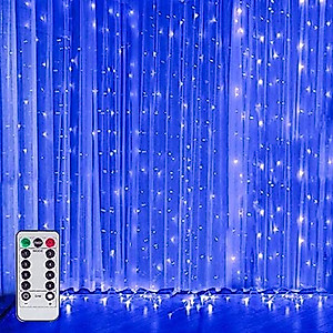 JMTGNSEP Curtain Light with 8 Modes Control Decoration for Window Home Patio Garden Christmas Indoor Outdoor Decoration, USB Operated, IP64WATERPROOF (Blue)