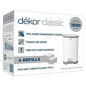 Diaper Dekor Classic Diaper Pail Liner Refills, 4 Pack