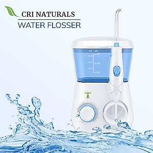 CRI Naturals Water Flosser - 8 Dental Tips, 10 Pressure Levels, 600 ML Reservoir for Gum & Tooth Health, Braces & Bridges, Professional Countertop Electric Dental Oral Irrigator