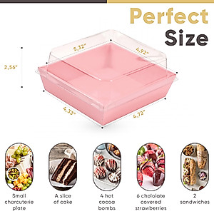 Leafiew 50 Pack Bakery Boxes - Small Dessert Boxes To Go - 5 Inch Paper Mini Cake Boxes, Clear Treat Boxes, Disposable Cookie Cake Slice Containers for Charcuterie, Strawberries, Baked Goods (Pink)