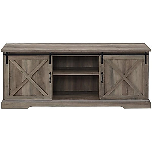Walker Edison Corbin Modern Farmhouse Sliding X Barn Door TV Stand for TVs up to 80 Inches, 70 Inch, Grey Wash