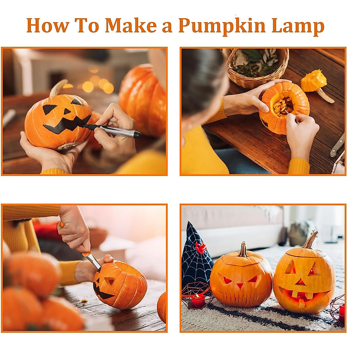 Haromala Halloween Pumpkin Carving Kit, Professional Stainless Steel Pumpkin Carving Tools Kit with Storage bag and luminous Tattoos, Carve Sculpt Jack-O-Lanterns for Decorations DIY