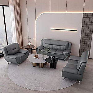 Container Furniture Direct Michael Modern Faux Leather Upholstered Stainless Steel Legs Living Room Loveseat, Gray