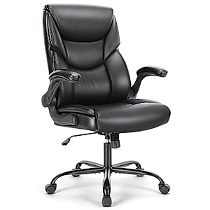 Executive Office Chair – Ergonomic Adjustable Computer Desk Chairs with High Back Flip-up Armrests, Swivel Task Chair with Lumbar Support, Bonded Leather