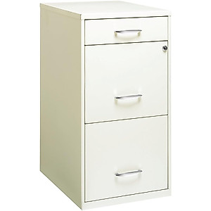 Pemberly Row 18" Deep 3-Drawer Contemporary Metal File Cabinet, Letter Size, Smooth Glides, for Small Office/Home Office, in Pearl White