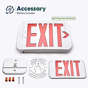FREELICHT Red LED Exit Sign with Battery Backup，Exit Sign for Business，Easy to Install，UL Certified，AC 120/277V，Pack of 10