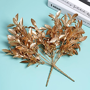 Miayon 2 Pack Christmas Artificial Gold Glitter Leaves Plastic Simulation Grass for Home Garden Christmas Thanksgiving Party Decoration Indoor Outdoor Wedding Décor