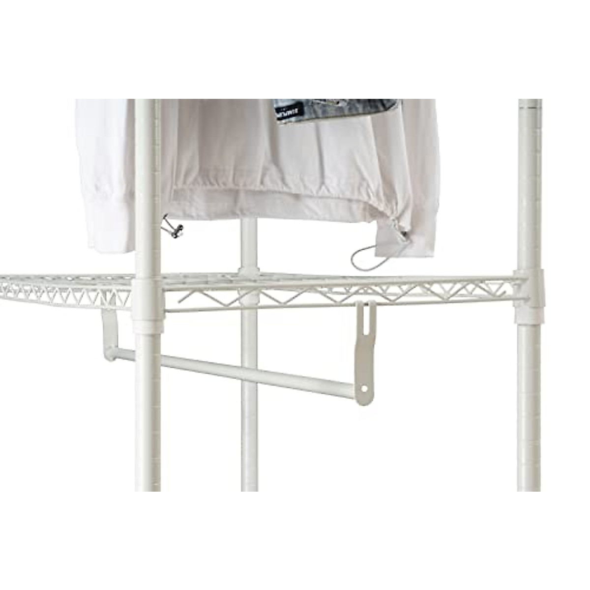 BechUbre 3-Tier Metal Hanging Storage Organizer Rack Wardrobe with Shelves, Extra Wide Clothes Rack Wire Shelving Garment Clothing Rack with Hanging Rods, White
