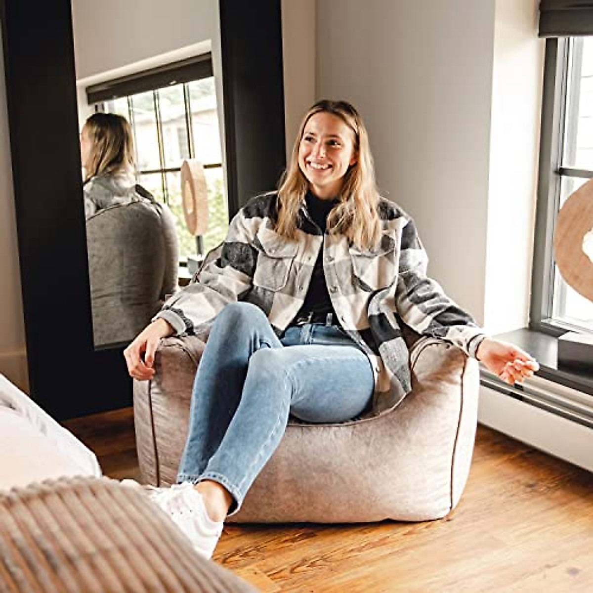 Big Joe Hug Bean Bag Chair, Gray Hyde, Faux Polyester Blend, 3 feet