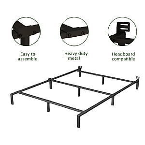 HUAXIN LUCKY Metal Bed Frame / 7 Inch Queen Support Bed Frame for Box Spring and Mattress, Heavy Duty Bed Base, Noise Free Platform Bed, Easy Assembly, Black