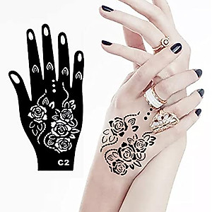 Henna Tattoo Stencils 24 Sheets,Black Tattoo Templates,Reusable Henna Tattoo Kit for Women Teens Kids,DIY Tattoo Stencils,Body Art Stencils