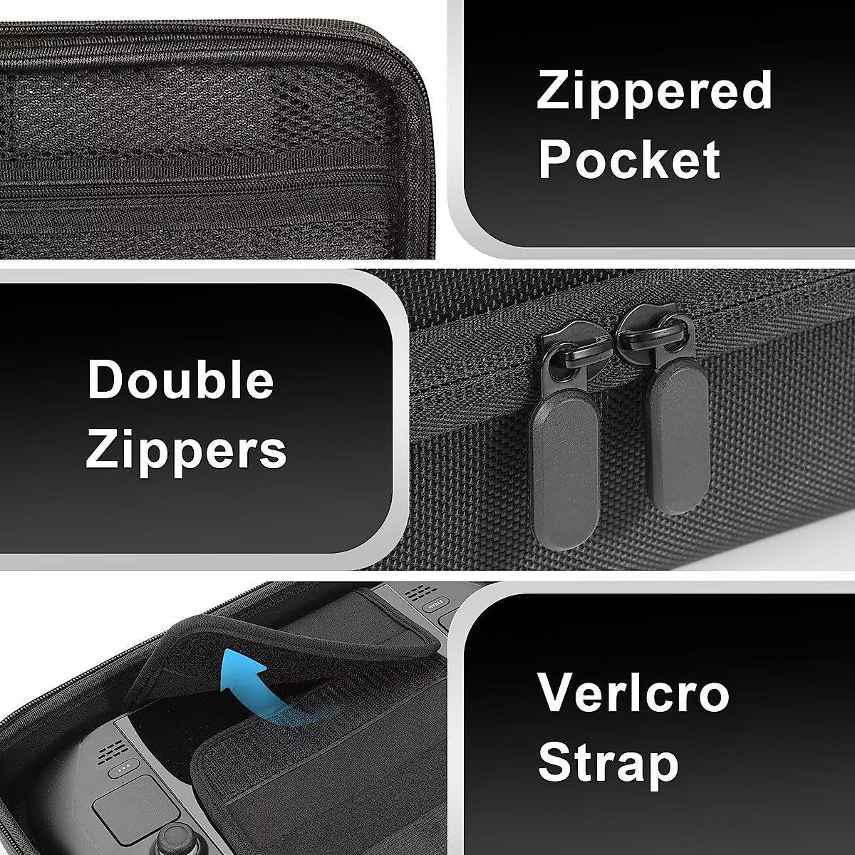Gepicest Carrying Case for Steam Deck Rog Ally Switch Oled Hori Split Pad Pro Handheld Console Gaming Accessories Dock Station AC Charger Large Travel Portable Game Case Black