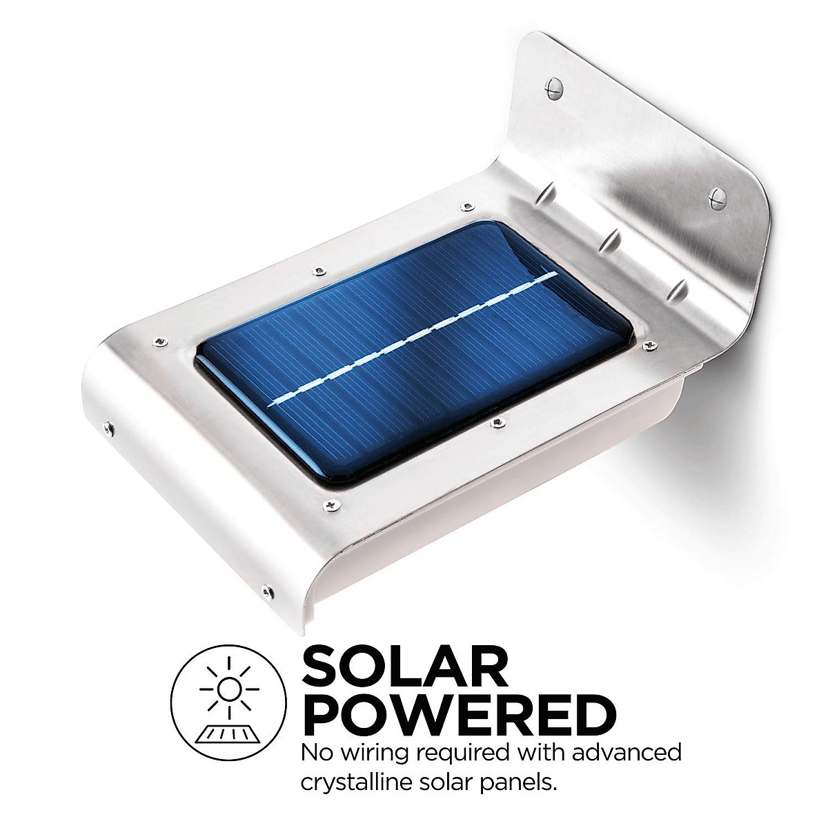 Home Zone Security Solar Wall Lamp - Stainless Steel Motion Sensor Outdoor LED Wall Light, No Wiring Required 2-PK, Silver, ELJ7040V