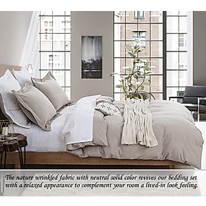 DAUAOTO Full Size Duvet Cover Set 82"X86", Washed Cotton Grayish Beige Neutral Bedding, Long Zipper Closure