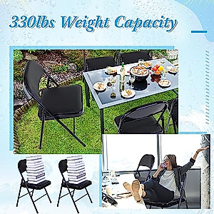 7 Pack Black Metal Folding Chair with Large Padded Seats Foldable Comfortable Event Chair with Steel Frame Metal Stackable Chairs for Outdoor Events Office Wedding Party, 330lbs Capacity